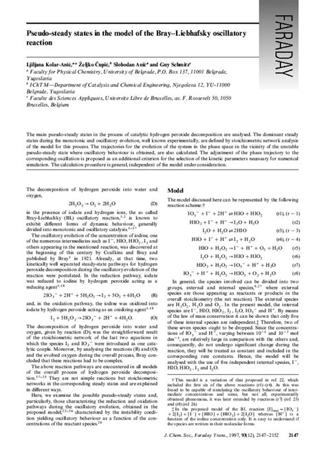 Pdf Pseudo Steady States In The Model Of The Brayliebhafsky Oscillatory Reaction