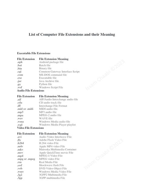 List Of Computer File Extensions And Their Meaning Pdf Html Application Software