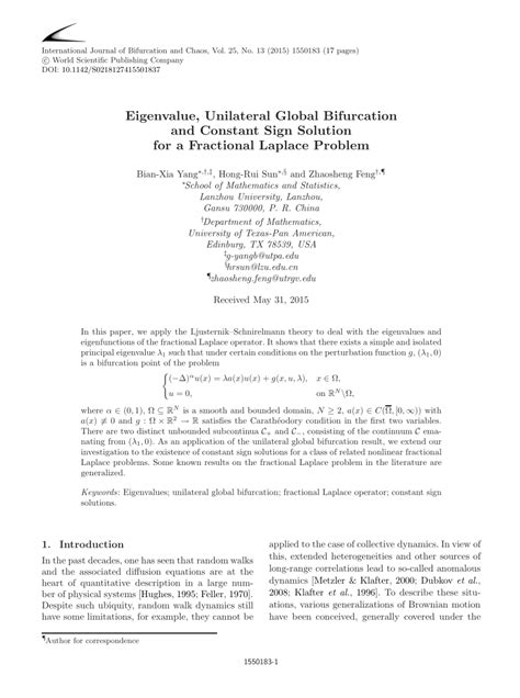 Pdf Eigenvalue Unilateral Global Bifurcation And Constant Sign Solution For A Fractional