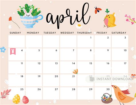 April 2021 Calendar Easter Printable Calendar Planner Lovely April Spring Instant Download