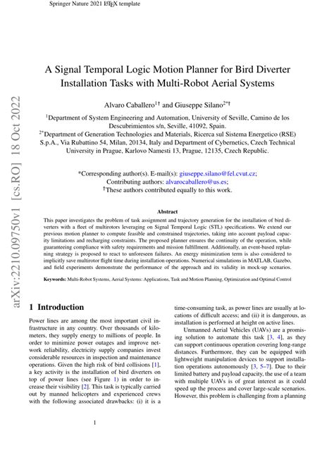 Pdf A Signal Temporal Logic Motion Planner For Bird Diverter Installation Tasks With Multi