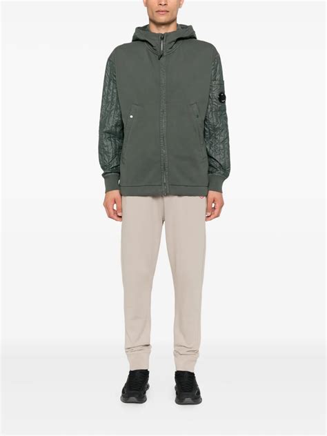 Cp Company Hooded Quilted Sleeve Zip Up Jacket Grey Farfetch Uk