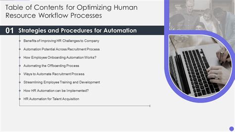 Optimizing Human Resource Workflow Processes Table Of Contents Presentation Graphics