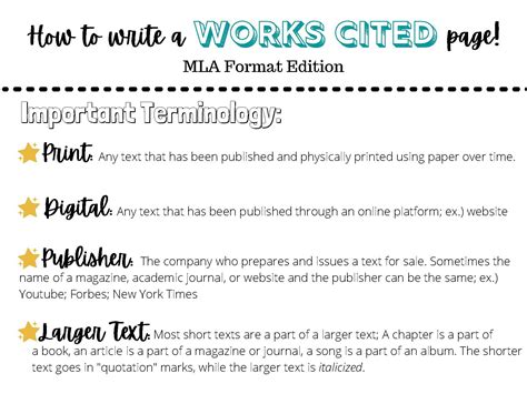 How To Write A Works Cited Page 101 Mla Format Handout Tpt
