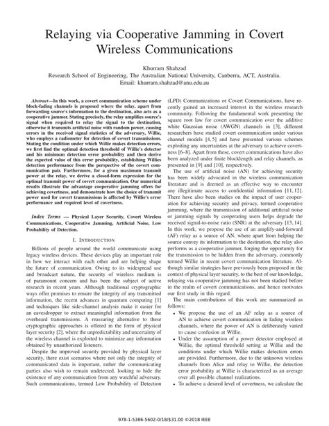 Pdf Relaying Via Cooperative Jamming In Covert Wireless Communications