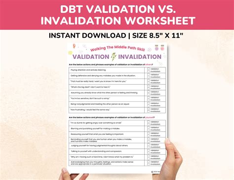 DBT Validation Worksheet Validation Vs Invalidation Validation Skills Interpersonal