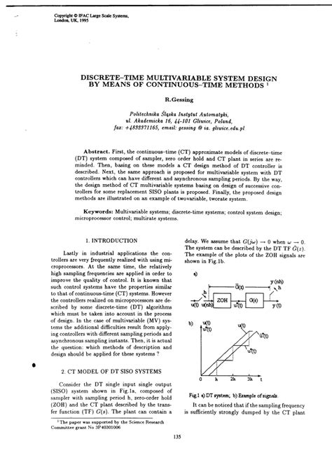Pdf Discrete Time Multivariable System Design By Means Of Continuous Time Methods