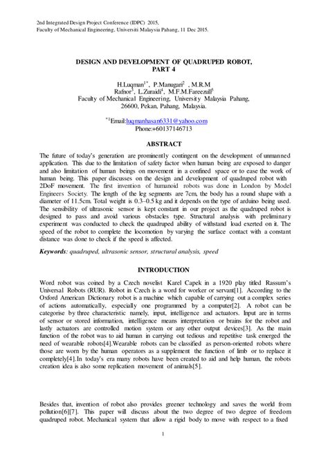 PDF DESIGN AND DEVELOPMENT OF QUADRUPED ROBOT PART