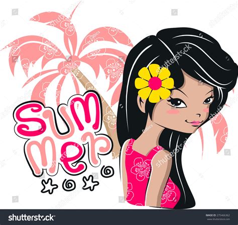 Beautiful Girl Beach Vector Stock Vector Royalty Free 275466362
