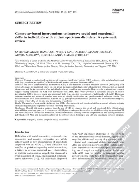 Pdf Computer Based Interventions To Improve Social And Emotional