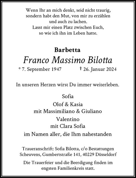 Alle Traueranzeigen Für Franco Massimo Bilotta Trauer Rp Online De
