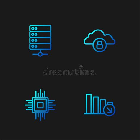 Set Line Financial Growth Decrease Processor Cpu Server And Cloud Computing Lock Gradient