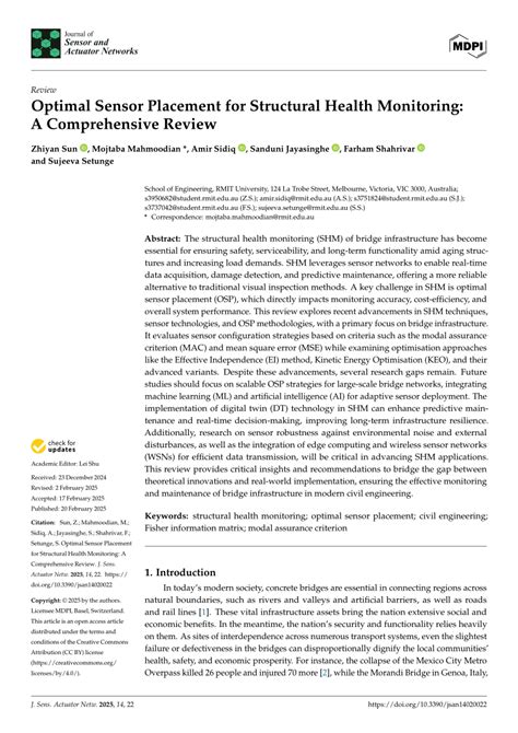 Pdf Optimal Sensor Placement For Structural Health Monitoring A