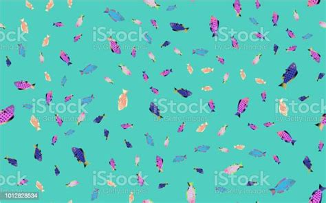 가지각색 패턴 지 느 러 미와 바다 수족관에 물새의 물에서 다른 화려한 보라색 바다 물고기의 다양 한에서 원활한 밝은 벡터 일러스트 레이 션 0명에 대한 스톡 벡터 아트 및