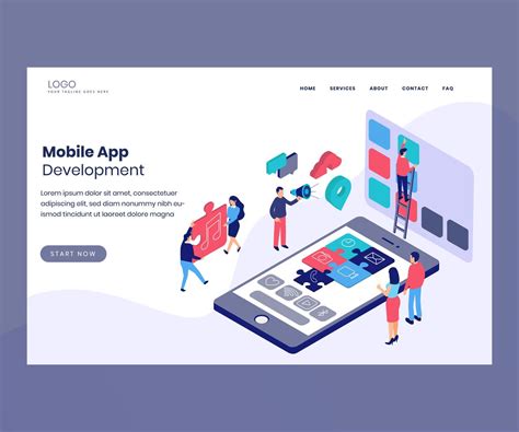 isometric artwork concept of mobile app development 517387 vector art at vecteezy