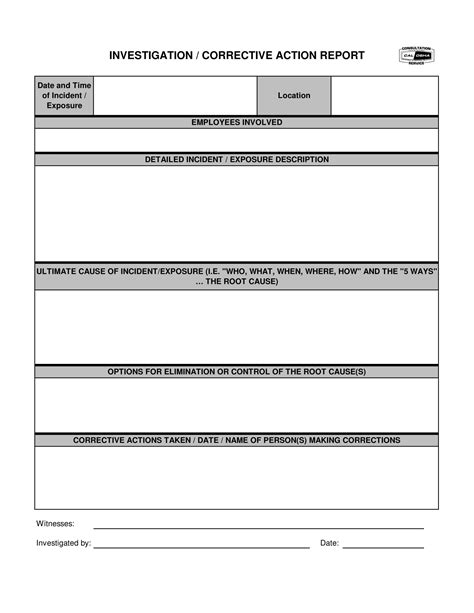 Corrective Action Report Template Rebeccachulew Com
