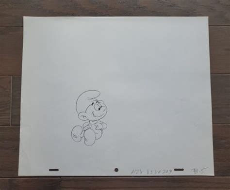 Smurfs Animation Production Cel Smurf In Red Shirt Holding Tube Cel