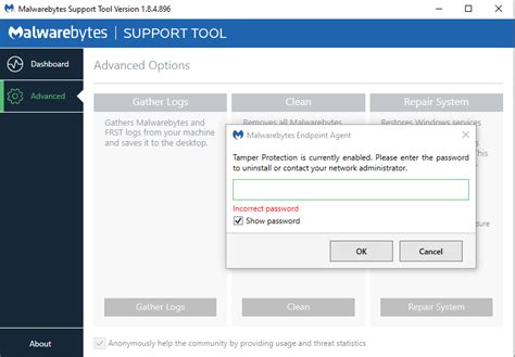 Tamper Protection Currently Enabled Enter Password To Uninstall Malwarebytes For Windows