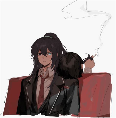 Safebooru 1boy 1girl Aqua Eyes Back To Back Black Coat Black Eyes