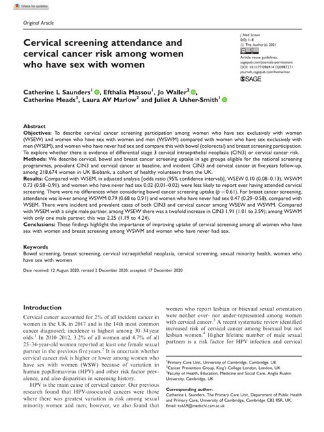 PDF Cervical Screening Attendance And Cervical Cancer Risk Among Women Who Have Sex With Women