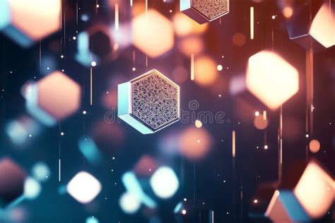 A Surreal Abstract 3d Background Featuring Floating Hexagons With Fractal Patterns Etched On