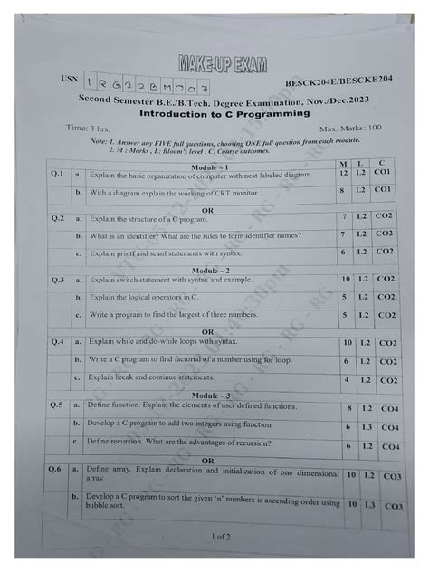C Programming Model Papers Pdf