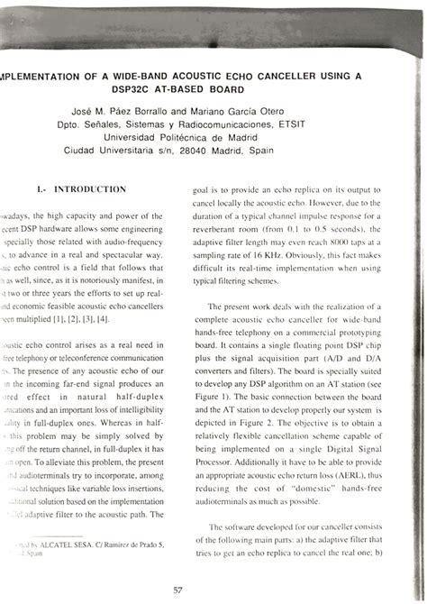 Pdf Implementation Of A Wide Band Acoustic Echo Canceller Using A Dsp32c Atbased Board