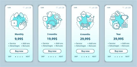 Gaming Subscription Onboarding Mobile App Screens With Service Prices Walkthrough Website