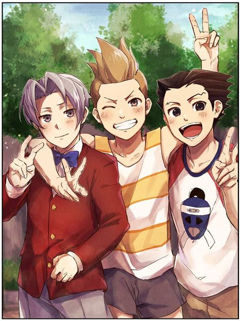 Phoenix Wright Miles Edgeworth Larry Butz And Steel Samurai Ace Attorney Drawn By Yokko