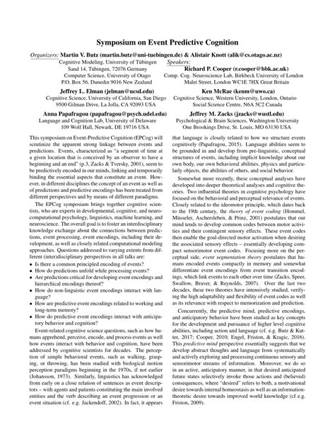 Pdf Symposium On Event Predictive Cognition