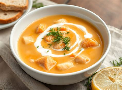 Creamy Salmon Soup With Dill And Lemon Warm Comfort Food Ai Generated