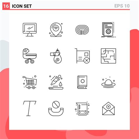 Universal Icon Symbols Group Of 16 Modern Outlines Of Program Build Iot