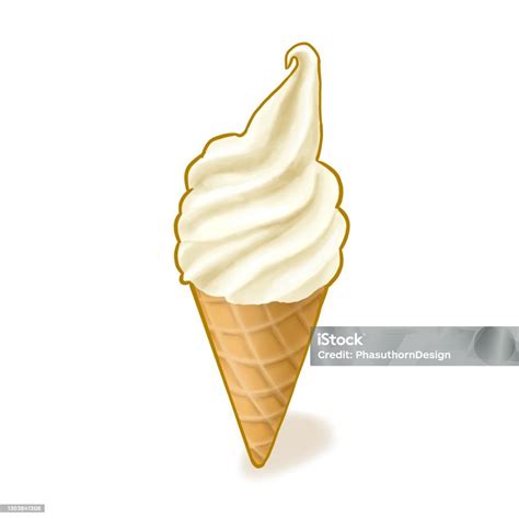 아이스크림 와플 콘 무스 바닐라 소프트 크림 소프트 서브 디저트 Isometric 만화 아이콘 래스터 3d 일러스트 3차원 형태에 대한 스톡 벡터 아트 및 기타 이미지