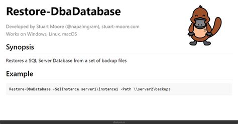 dbatools docs restore dbadatabase