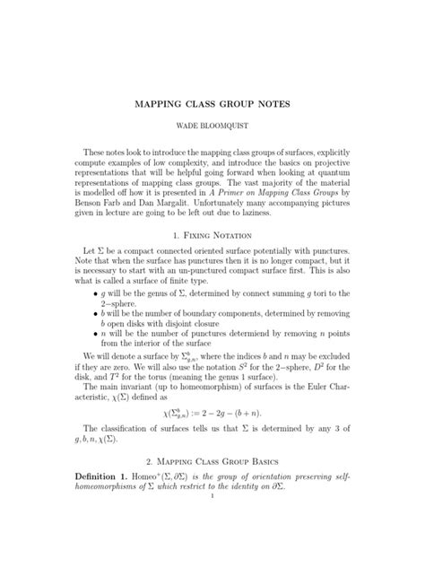 Mapping Class Group Notes Pdf Functions And Mappings Differential Topology