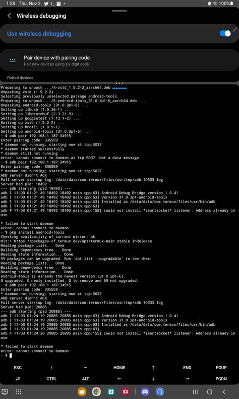trying to use adb but there is a faliure message r termux