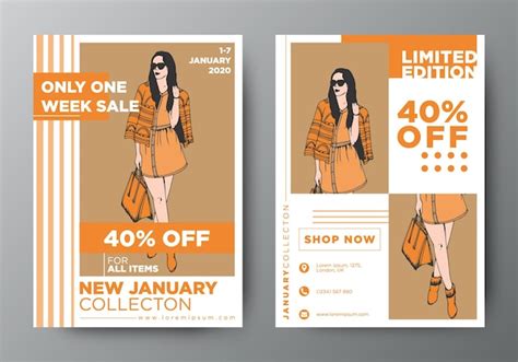 Минимальный баннерный плакат и флаер для показа мод с молодой модной