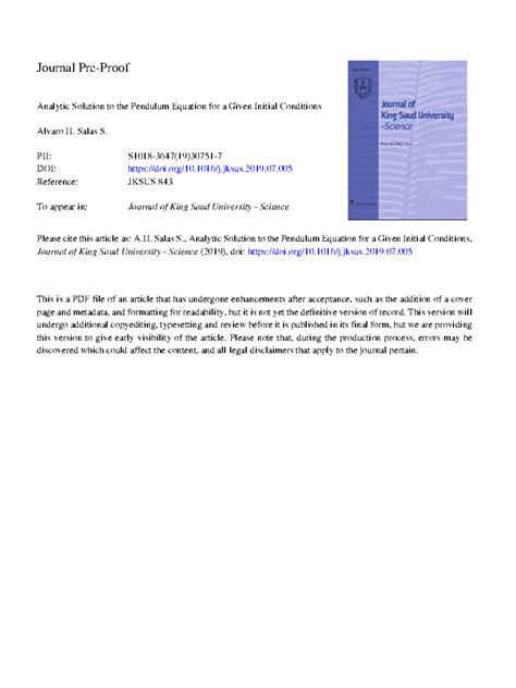 Analytic Solution To The Pendulum Equation Initial Conditions