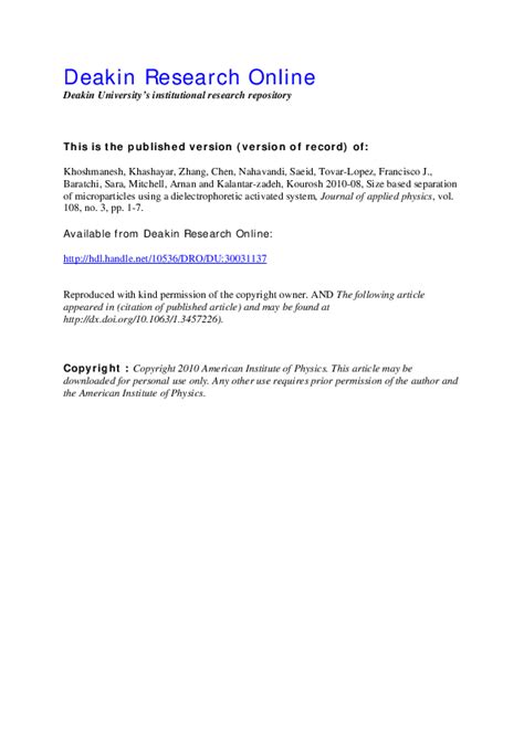 Pdf Size Based Separation Of Microparticles Using A Dielectrophoretic Activated System