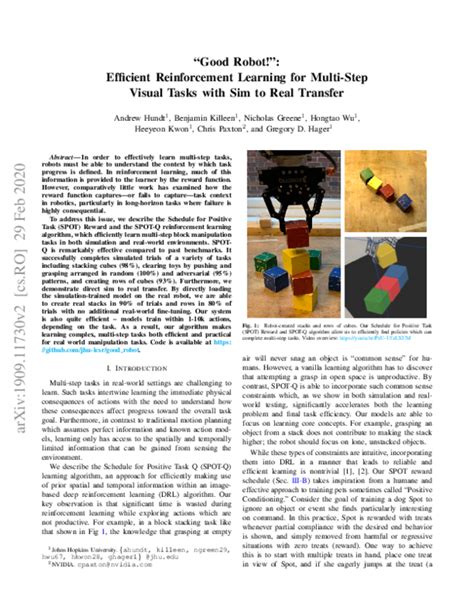 Pdf “good Robot ” Efficient Reinforcement Learning For Multi Step Visual Tasks With Sim To