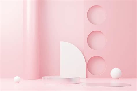 제품 프레젠테이션 및 광고를 위한 3d 렌더링 추상 디스플레이 연단 플랫폼 깨끗한 디자인의 최소 장면 배경 모의용 빈 받침대 화장품용 파스텔 색상의 빈 무대 프리미엄 사진