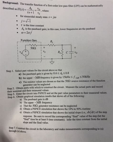 Background The Transfer Function Of A First Order Chegg Com