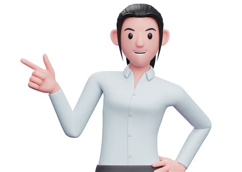 3d Business Woman Pointing To The Side With Gun Finger And One Hand On Waist 3d Render Business