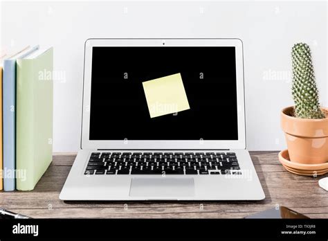 Blank Adhesive Note On Laptop Screen Stock Photo Alamy