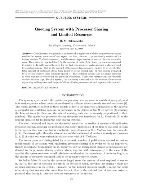 Pdf Queuing System With Processor Sharing And Limited Resources