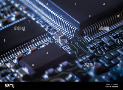 Modern Electronic Circuit Board With Processor Integrated Circuits And Surface Mounted Passive