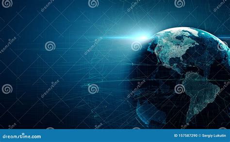 Lines Connection Around Earth Globe Futuristic Technology Abstract Background Stock