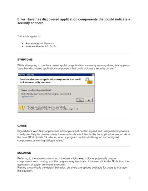 error java has discovered application components that could indicate a security concern pdf