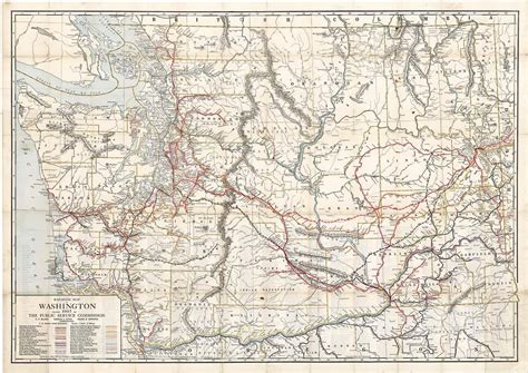 Unknown Original 1917 Railroad Map Of Washington State Railway Map