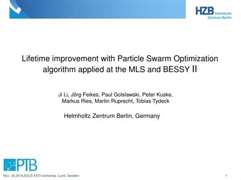 Ppt Optimizing Lifetime Via Particle Swarm Optimization At Mls And Bessy Ii Powerpoint